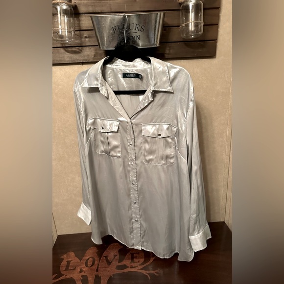 Lauren Ralph Lauren | Tops | Ralph Lauren Stunning Silver Metallic ...